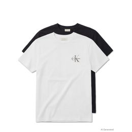 Herren T-Shirt "CLASSIC MICRO MONOLOGO 2PK", schwarz-wei&szlig;, Gr. L, Calvin Klein Jeans, unifarben, Web, Obermaterial: 100% Baumwolle, Shirts, Regular