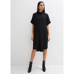 bonprix Damen Blusenkleid, schwarz, Gr. 36, Web, Obermaterial: 100% Viskose, Kleider, Oversize-Passform, aus Viskose, mit Stehkragen
