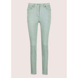 Madeleine Mode MADELEINE Damen Regular-fit-Jeans "Jeans Mid Waist Skinny-Hose mit Fransen", gr&uuml;n, Modern, Gr. 46, Obermaterial: 92% Baumwolle CO. 6% Polyester PES.