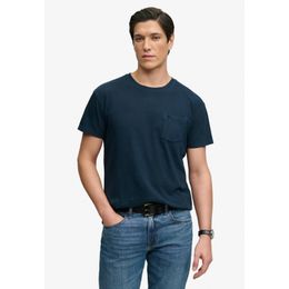 Superdry Herren Rundhalsshirt "COTTON CLASSIC LINEN PKT TEE", blau, Gr. L, unifarben, Single Jersey, Obermaterial: 80% Baumwolle, 20% Leinen, Shirts,