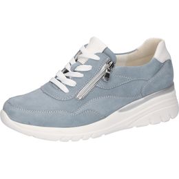 Waldl&auml;ufer WALDL&Auml;UFER Damen Keilsneaker "H-CARLA", Gr. 7, blau, Nappaleder, Nubukleder, unifarben mit Farbeinsatz, Schuhe, Komfortschuh, Schn&uuml;rschuh, Halbschuh