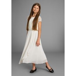 Kidsworld M&auml;dchen Jerseykleid "Festliches Kleid mit Spitze", beige, festlich, Gr. 164, Mesh, gepflegt, Jersey, Obermaterial: 90% Polyamid, 10%