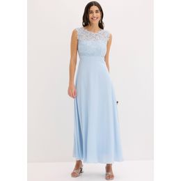 bonprix Damen Maxikleid "Maxikleid mit Spitze", blau, festlich, Gr. 50, unifarben, Spitze, Obermaterial: 100% Polyester. Futter: 100% Polyester.
