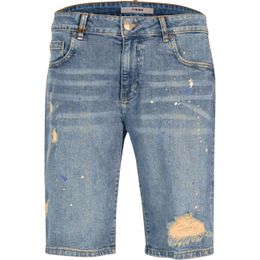 2Y Premium Herren Shorts "2Y Premium Leonardo Ripped Slim Fit Shorts", blau, Gr. 30, unifarben, 97% Baumwolle, 3% Elasthan, Hosen