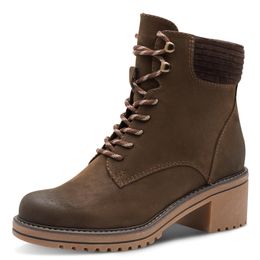 Marco Tozzi Damen Winterstiefelette, Gr. 37, braun, Nubuklederimitat, Textil, used, Schuhe, Blockabsatz, Schn&uuml;rboots, Winterboots mit Haken im