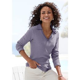 Vivance Damen Langarm-Poloshirt, Blau, Gr. 32/34, Langarm-Shirts, Material: Baumwolle