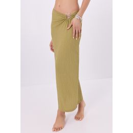 LSCN BY LASCANA Damen Maxirock, gr&uuml;n, Gr. 42, unifarben, Crash, Obermaterial: 98% Polyester, 2% Elasthan, R&ouml;cke, aus weicher Crinkleware mit
