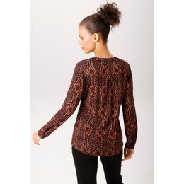 Aniston CASUAL Damen Schlupfbluseschwarz, orange, terrakotta, lila, lavendel, Gr. 46, bedruckt, gemustert, Single Jersey, Obermaterial: 95% Viskose,
