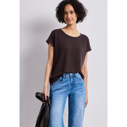 Street One Damen T-Shirt, braun, Gr. 36, unifarben, Stoff, 60% Viskose, 40% Polyester, Shirts, mit Rundhalsausschnitt