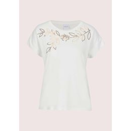 Madeleine Mode MADELEINE Damen Kurzarmshirt "Blusenshirt Elegantes T-Shirt mit Glanzeffekten", wei&szlig;, Modern, Gr. 46, Obermaterial: 92% Viskose CV. 8% Elasthan EL.,