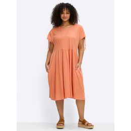 sheego Damen Jerseykleid "Kleid"papaya, Gr. 44, unifarben, Jersey, 100% Baumwolle, Kleider