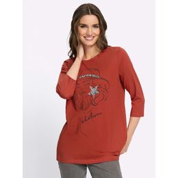 Classic Basics Damen Longshirt "3/4-Arm-Shirt", rot, Gr. 38, bedruckt, gemustert, mehrfarbig, 100% Baumwolle, Shirts
