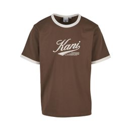 Karl Kani Herren T-Shirt "Karl Kani Cursive Varsity Regular Ringer T-Shirt", braun, Gr. L, bedruckt, 100% Baumwolle, Shirts