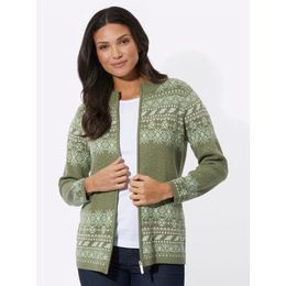 Classic Basics Damen Jacquardstrickjacke, gr&uuml;n, Gr. 44, gemustert, mehrfarbig, 100% Baumwolle, Strickjacken