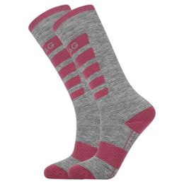 ZIGZAG M&auml;dchen Socken "Znow", Gr. 33, grau, 40% Wolle, 40% Polyacryl, 11% Polyamid, 7% Polyester, 2% Elasthan, gestreift, Socken, im 2er-Pack mit