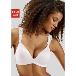 Lascana Damen Push-up-BH, Gr. 70, beige, Microtouch, Obermaterial: 60% Polyamid, 35% Polyester, 5% Elasthan, BHs, ohne B&uuml;gel, mit Spitzentr&auml;gern,