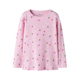 name it M&auml;dchen Langarmshirt "NMFDOTTIA LS SLIM TOP", rosa, Gr. 110, bedruckt, gepunktet, Rippware, Obermaterial: 95% Baumwolle, 5% Elasthan, Shirts
