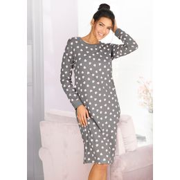Damen Nachthemd, VIVANCE DREAMS BY LASCANA, Gr. 48, grau, Single Jersey, Obermaterial: 100% Baumwolle, gemustert, Basic, Kleider, mit s&uuml;&szlig;em Herzmuster