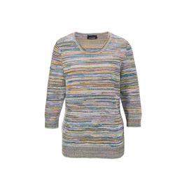 GOLDNER Damen Rundhalspullover "Ringelpullover mit Rundhals", blau, Gr. 48, Obermaterial: 100% Baumwolle CO., Pullover, Sommerliche Multicolor-Optik