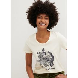 bonprix Damen T-Shirt "T-Shirt Sea Love", wei&szlig;, Gr. 40, Obermaterial: 100% Baumwolle, Shirts, lockere Passform, Kurzarm-Design, mit maritimem Druck