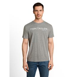 Tom Tailor Herren T-Shirt, grau, Gr. L, bedruckt, Single Jersey, Obermaterial: 85% Baumwolle, 15% Viskose, Shirts, 2er Pack Sommershirt mit Logo-Print