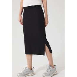 Damen Midirock, schwarz, Gr. 46, STREET ONE STUDIO, unifarben, Web, 95% Baumwolle, 5% Elasthan, R&ouml;cke, mit seitlichem Schlitz
