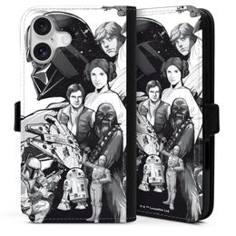 DeinDesign iPhone 16 Plus Handy Klapph&uuml;lle Handyh&uuml;lle aus Kunst Leder schwarz Flip Case Star Wars Official Licensed Product Darth Vader Sideflip mit Lasche