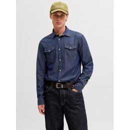 Jack & Jones JACK & JONES Herren Langarmhemd "JJESHERIDAN SHIRT L/S NOOS", blau, Gr. M, unifarben, Web, Obermaterial: 100% Baumwolle, Hemden, mit angesetzter