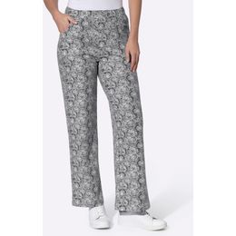 Damen Schlupfhose, grau, Gr. 50, gebl&uuml;mt, gemustert, 60% Baumwolle, 40% Polyester, Hosen