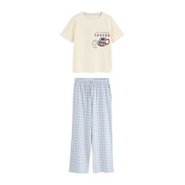 next Pyjama Damen Gr&ouml;&szlig;e XXL creme / hellblau / bordeaux / schwarz Sommerkleid