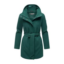 Marikoo Damen Kurzmantel "Katalinaa", gr&uuml;n, Gr. M, 90% Polyester, 10% Viskose, M&auml;ntel, Eleganter Wickel Mantel mit Tailleng&uuml;rtel und Oversized Hood
