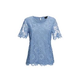 GOLDNER Damen Kurzarmbluse "Kurzgr&ouml;&szlig;e Festbluse mit floraler Spitze", blau, festlich, Gr. 23, Obermaterial: 100% Polyester PES., Blusen, Ohne