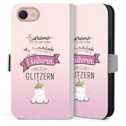 DeinDesign iPhone 17e Handy Klapph&uuml;lle Handyh&uuml;lle aus Kunst Leder wei&szlig; Flip Case Glitzer Statement Einhorn Sideflip mit Lasche