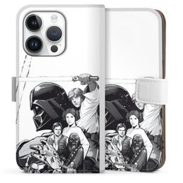 DeinDesign iPhone 14 Pro Handy Klapph&uuml;lle Handyh&uuml;lle aus Kunst Leder wei&szlig; Flip Case Star Wars Official Licensed Product Darth Vader Sideflip mit Lasche
