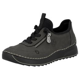Rieker Damen Sneaker, Gr. 36, grau, Nubuklederimitat, Textil, Schuhe, Schn&uuml;rschuh, Halbschuh, Slipper mit Kontrastnaht