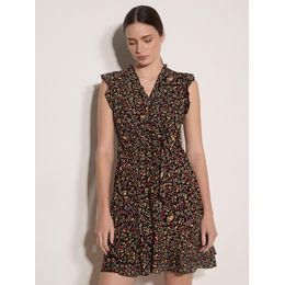 Apricot Damen Druckkleid "Blumenwald-R&uuml;schen-Ditsy-Kleid", schwarz, Gr. 38, gebl&uuml;mt, gewebt, Obermaterial: 100% Viskose CV., Kleider, Gemustert mit