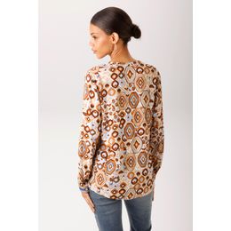Aniston CASUAL Damen Schlupfblusewollwei&szlig;, sand, beige, dunkelbraun, braun, zimt, hellbraun, dunkelblau, blau, hellblau, Gr. 46, bedruckt, gemustert,