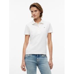 Tommy Jeans Damen Poloshirt "TJW SLIM ESSENTIAL SS POLO", wei&szlig;, Gr. L, unifarben, Single Jersey, Obermaterial: 97% Baumwolle, 3% Elasthan, Shirts,