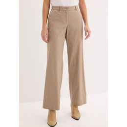 bonprix Damen Leinenhose, braun, festlich, Gr. 50, unifarben, Leinenmischung, Obermaterial: 55% Leinen, 45% Baumwolle, Hosen, aus