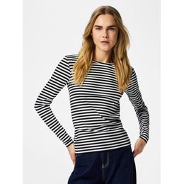 Pieces Damen Langarmshirt "PCLAYA LS TOP JRS NOOS", schwarz-wei&szlig;, Gr. XXL, gestreift, Jersey, Obermaterial: 65% Polyester, 30% Viskose, 5% Elasthan,