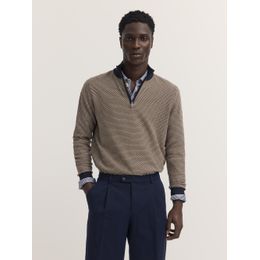 Bugatti Herren Troyer "Regular Fit", braun, Gr. XXXL, Strukturmuster, Strick, 100% Baumwolle, Pullover, mit drei-farbiger Struktur