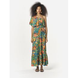 Koroshi Kleid Damen Gr&ouml;&szlig;e 36 blau / gr&uuml;n / orange Sommerkleid