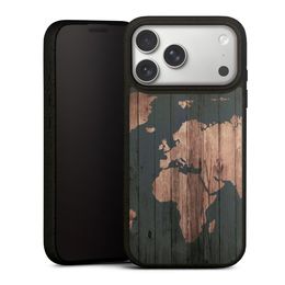 DeinDesign iPhone 17 Pro Max Handy PLA Handyh&uuml;lle Handyh&uuml;lle aus nachwachsenden Rohstoffen Organic Case Wooden Look Map World Map Organic Case