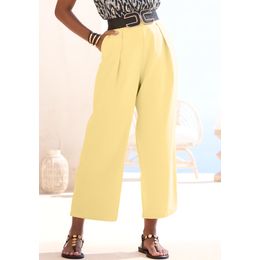 Lascana Damen 7/8-Hose "mit modischen Bundfalten und weitem, luftigem Bein", gelb, Gr. 44, unifarben, Web, Obermaterial: 100% Polyester, Hosen,