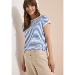 Cecil Damen T-Shirt, blau, Gr. XXL, gestreift, Web, 50% Baumwolle, 50% Modal, Shirts, im Streifen-Design