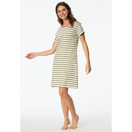 Schiesser Damen Nachthemd "Casual Essentials", Gr. 44, gr&uuml;n, Single Jersey, Obermaterial: 100% Baumwolle, Kleider, mit garngef&auml;rbten Streifen und