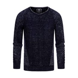 Rusty Neal Herren Strickpullover, blau, Gr. S, mehrfarbig, unifarben, 70% Polyacryl, 30% Baumwolle, Pullover, mit ausgefallenem Strickmuster