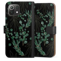 DeinDesign Xiaomi Mi 11 Lite 5G Handy Klapph&uuml;lle Handyh&uuml;lle aus Kunst Leder schwarz Flip Case Nature Eukalyptus Leaves Sideflip mit langer Lasche