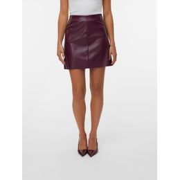 V&eacute;ro Moda VERO MODA Damen Lederimitatrock "VMNELLY HR SHORT PL SKIRT NOOS", rot, Gr. M, unifarben, Web, Obermaterial: 100% Polyester, R&ouml;cke, Lederimitat, high