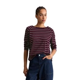 Marc O'Polo Damen Langarmshirt "aus Loose Knit Jersey", rot, Basic, Gr. XL, MARC O'POLO DENIM, gestreift, Obermaterial: 100% Baumwolle, Shirts